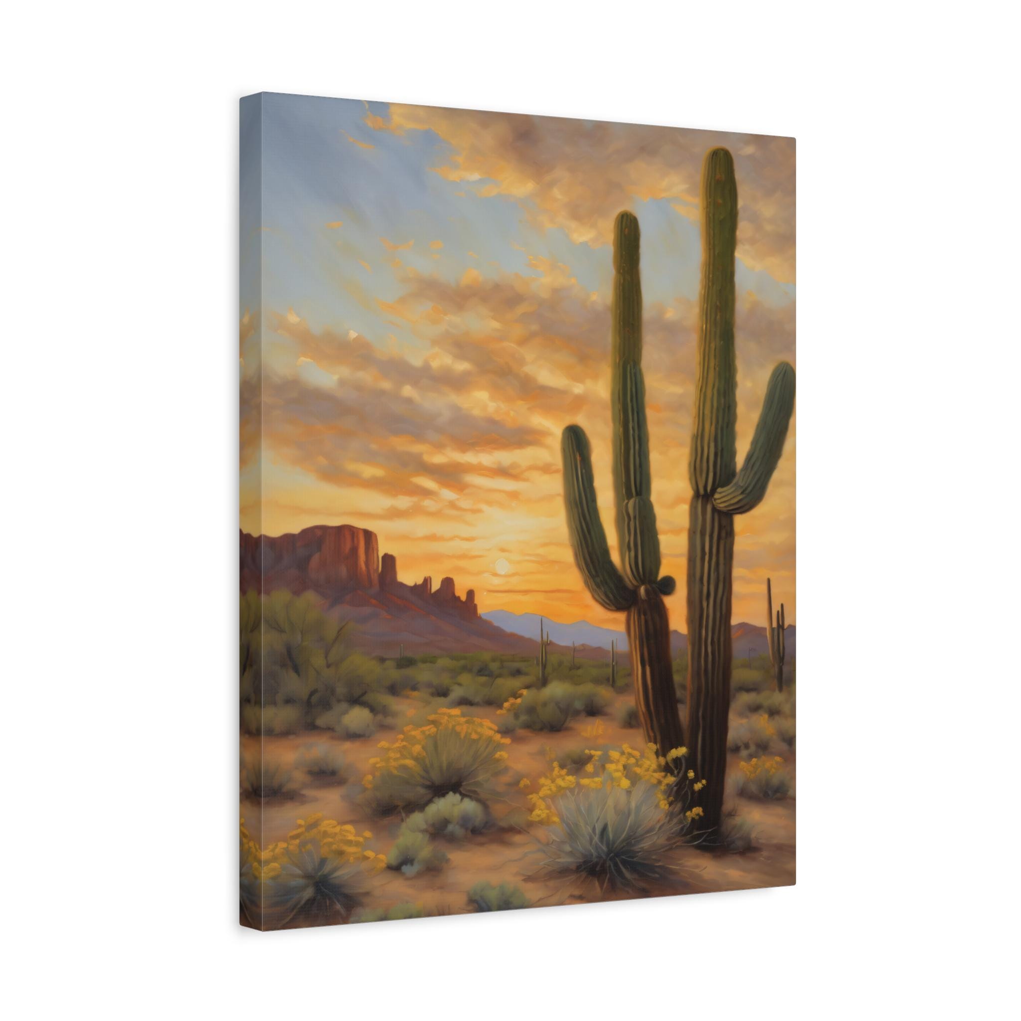 Saguaro Cactus Oil Painting, Southwestern Desert Landscape Canvas Art ...