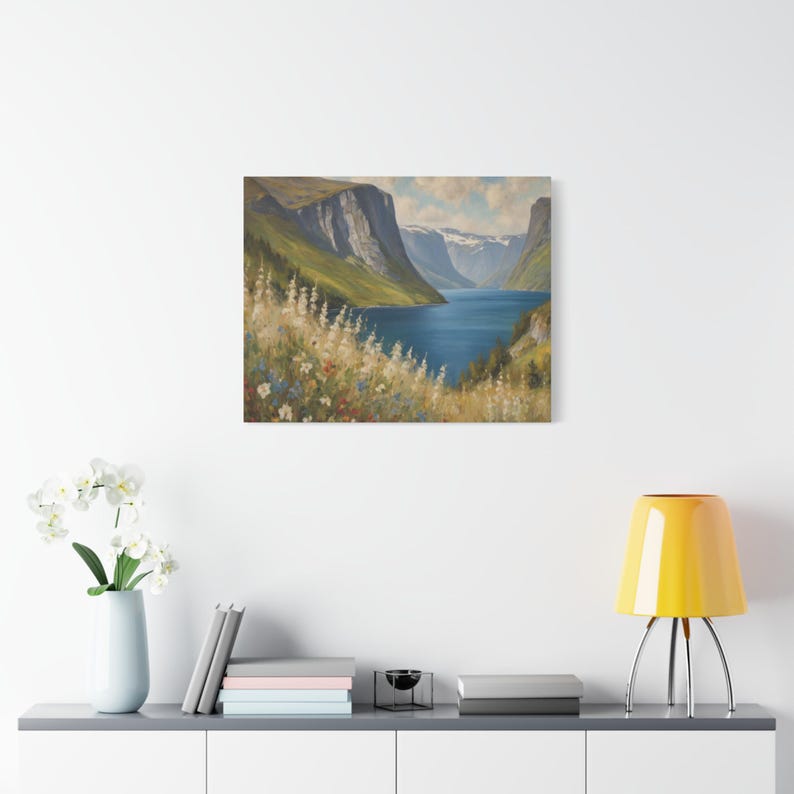 Norwegian Fjord Oil Painting, Norwegian Fjord Landscape Canvas Art ...