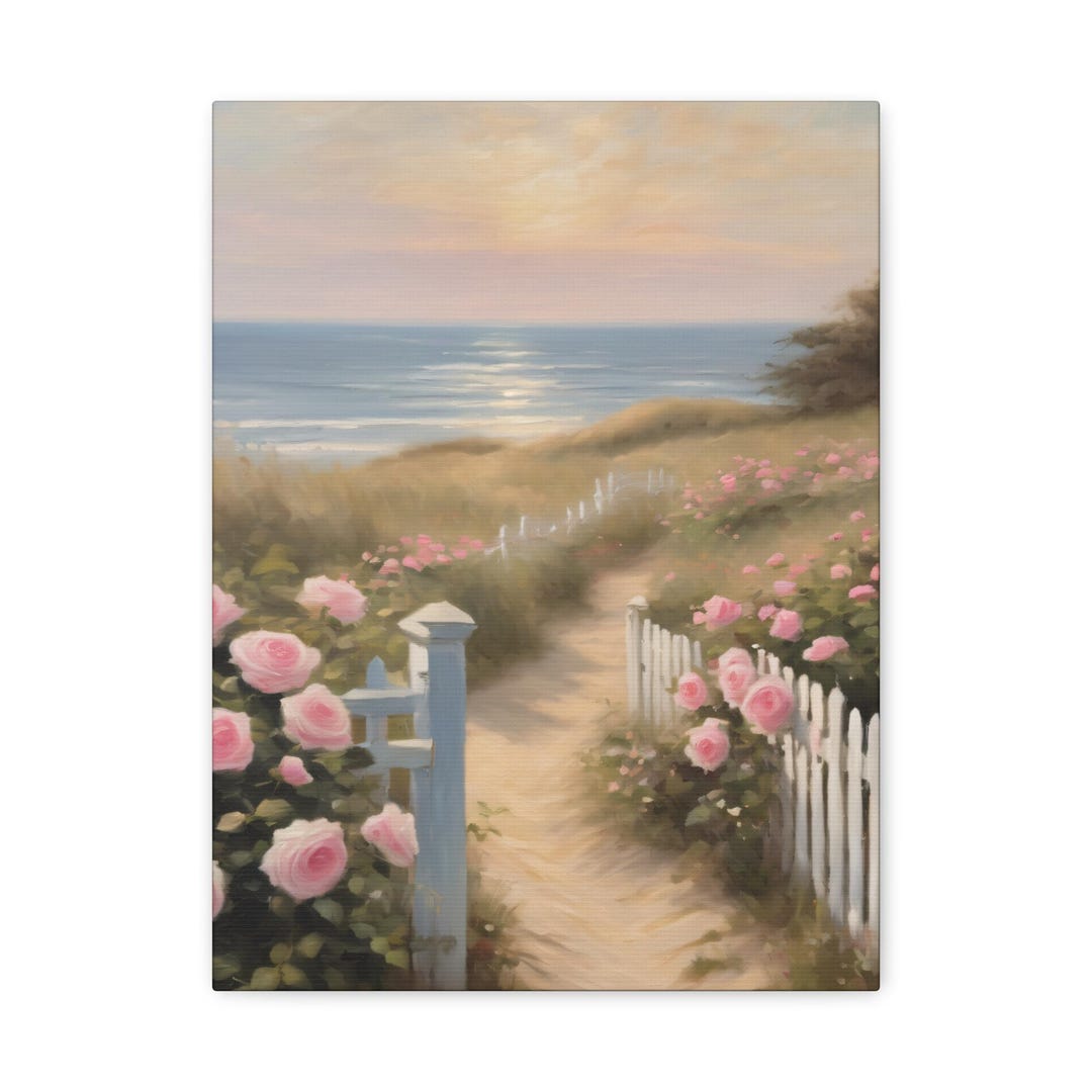 Cape Cod Oil Painting, Rose Beach Canvas, Coastal Landscape Wall Art ...