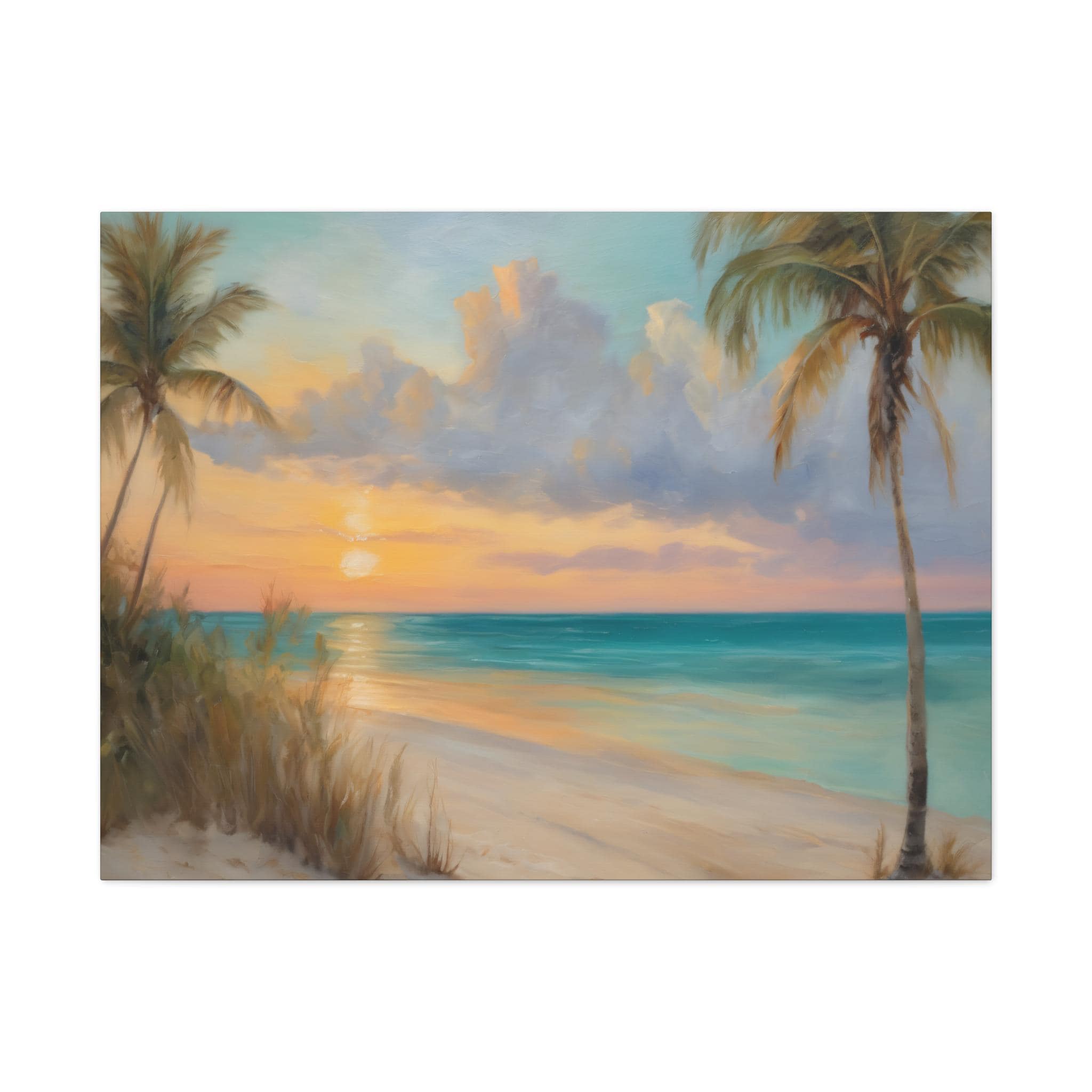 Florida Beach Oil Painting, Sunset Canvas Wall Art, Tropical Palm Tree ...