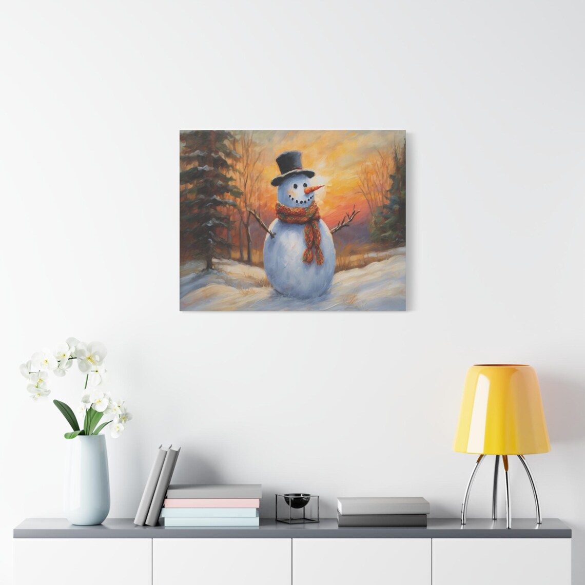 Snowman Oil Painting, Festive Scene Print, Nostalgic Winter Holiday ...