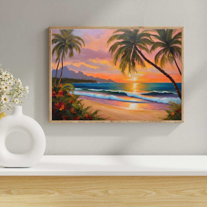 Hawaii Oil Painting, Sunset Coastal Landscape Canvas, Na Pali Coast ...