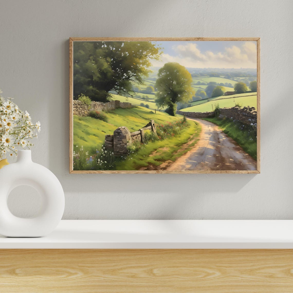 Cotswold Oil Painting, English Countryside Landscape Canvas Art, Rural ...