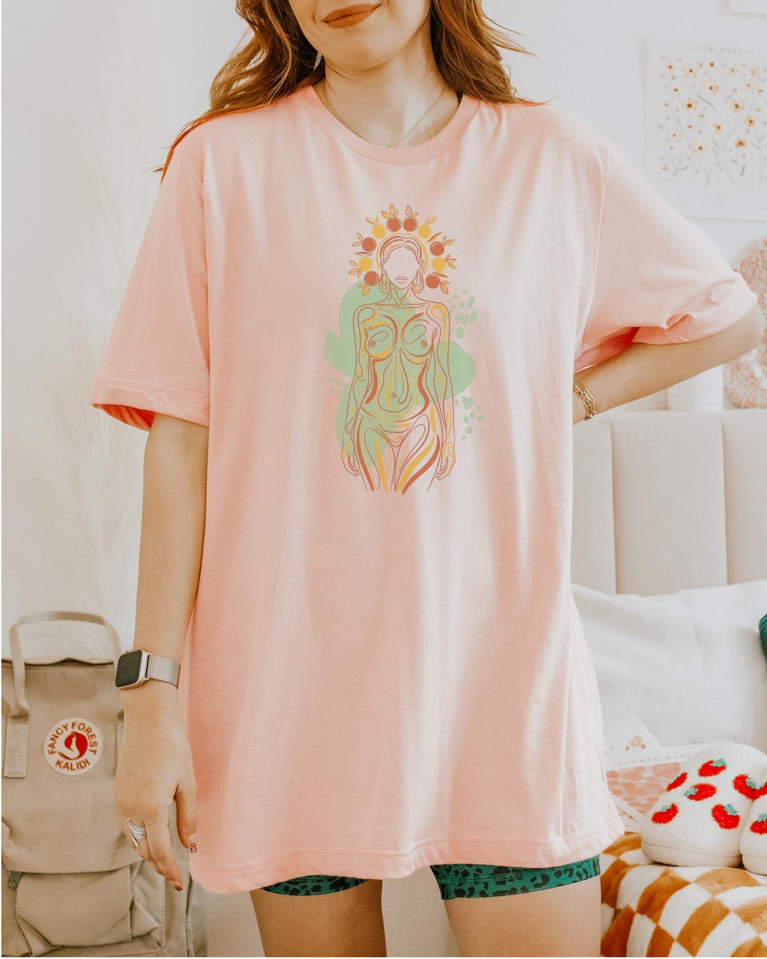 Abstract Woman Body T-shirt: Exotic Fruit Design, Summer Beach Tee ...