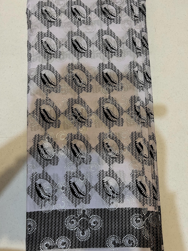 Black and White Sequin Ankara African Fabric per Yard, Cowrie Shell ...