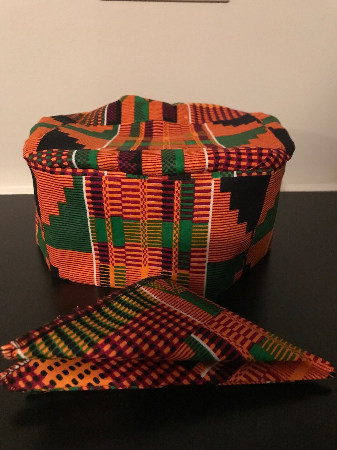 Kente #2 Men’s Kufi Hat Set With Pocket Square/ Kufi African Hat ...