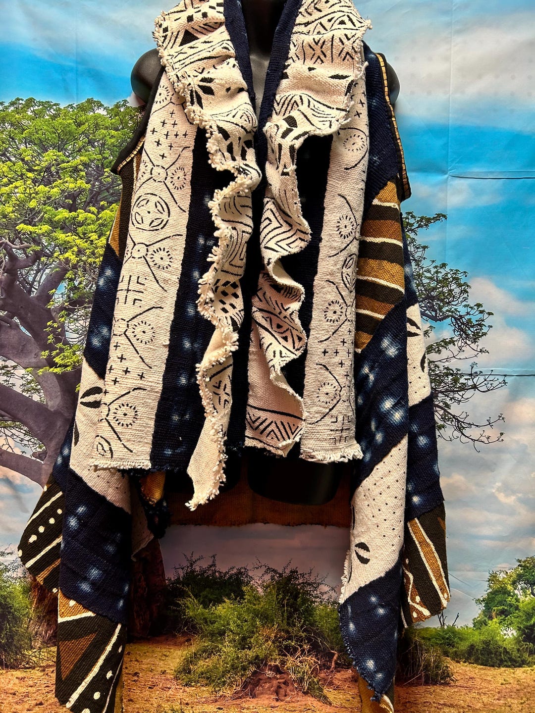 Patchwork Bogolan Vest/ Shrug, Mud Cloth Shrug With Colorful Pieces ...