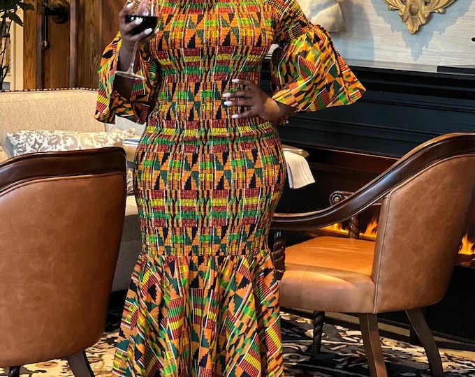 Freesize Elastic African Dress, Women’s Kente Maxi Dress, Freesize Size ...