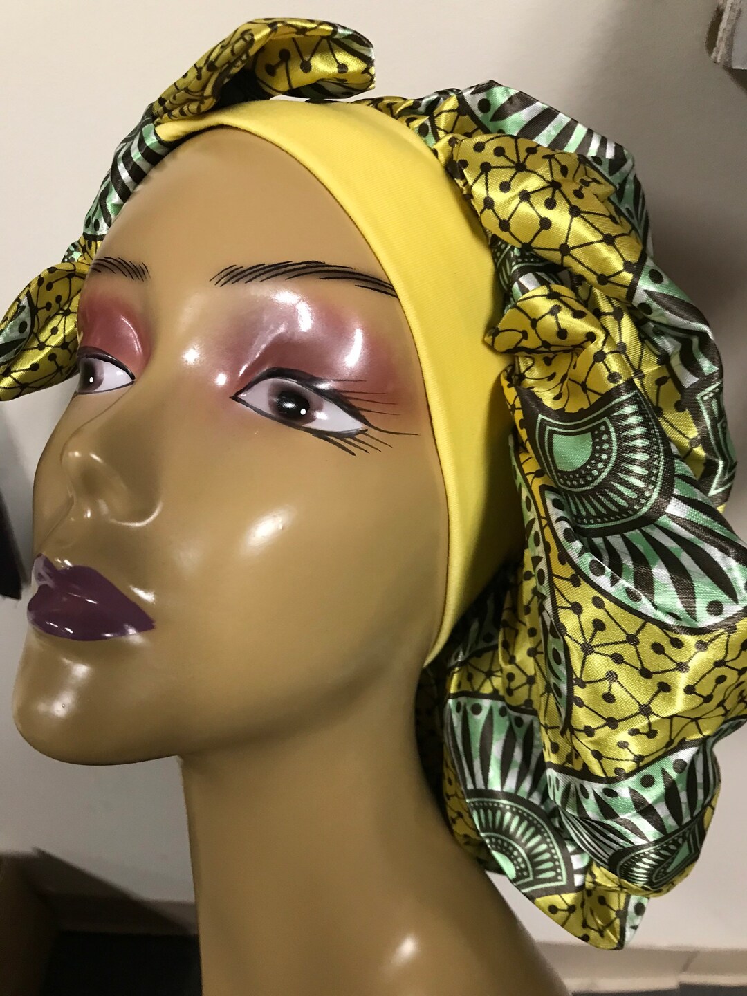 Satin African Print Bonnet Head Wrap, Ankara Bonnet Headwraps, Easy ...