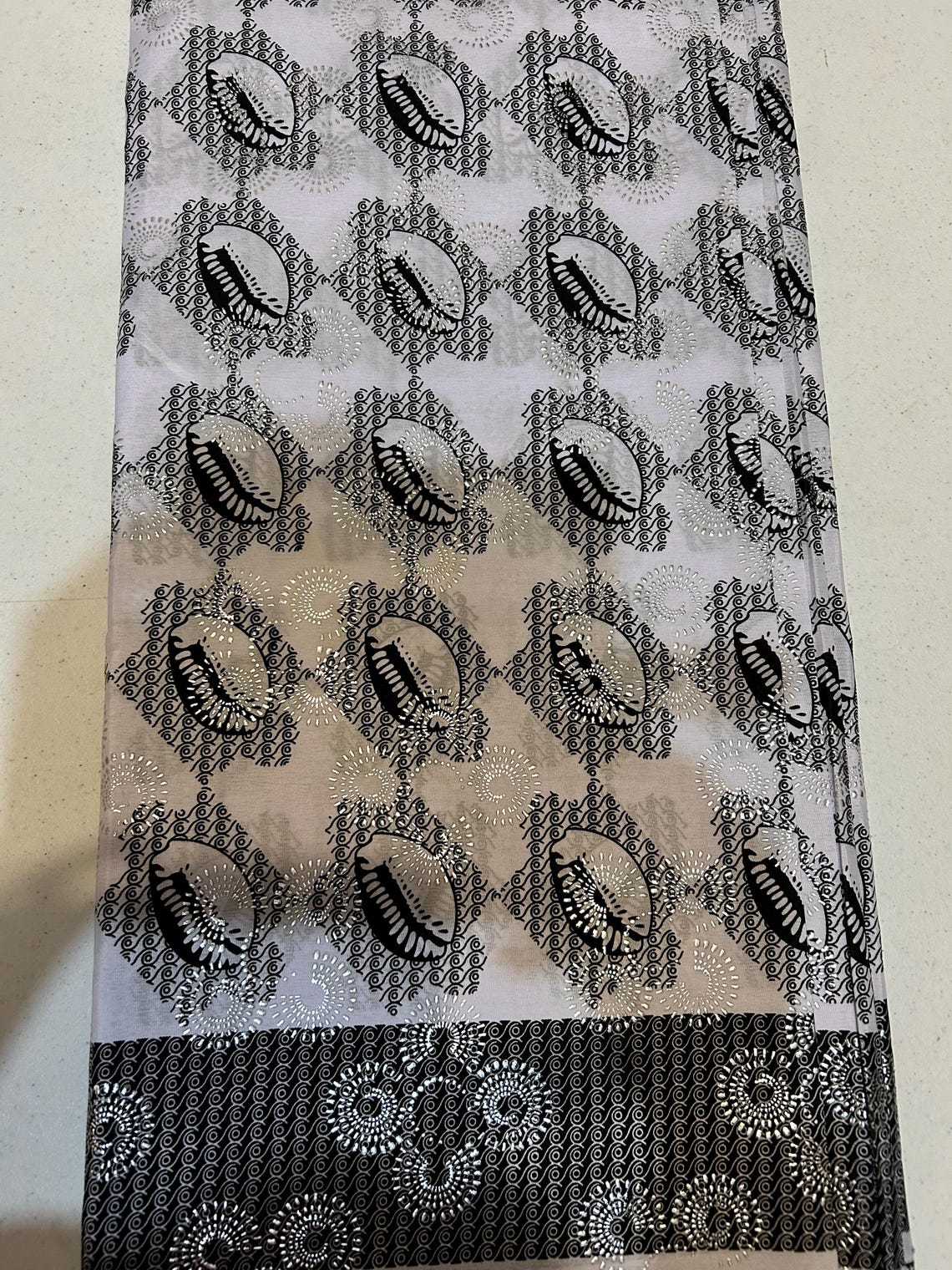 Black and White Sequin Ankara African Fabric per Yard, Cowrie Shell ...