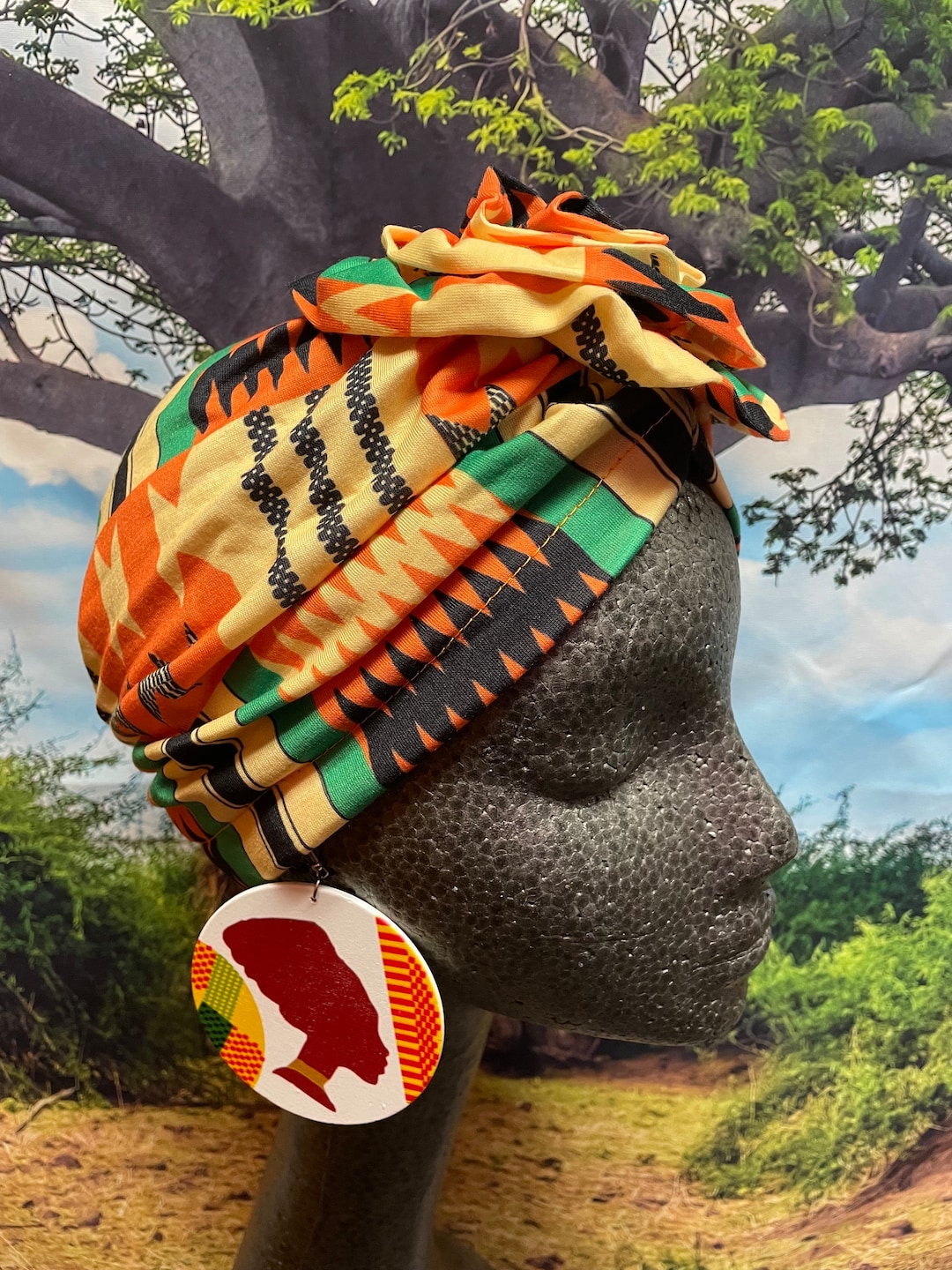 Turban and Earrings, African Turbans, African Hair Accessories, Women's ...