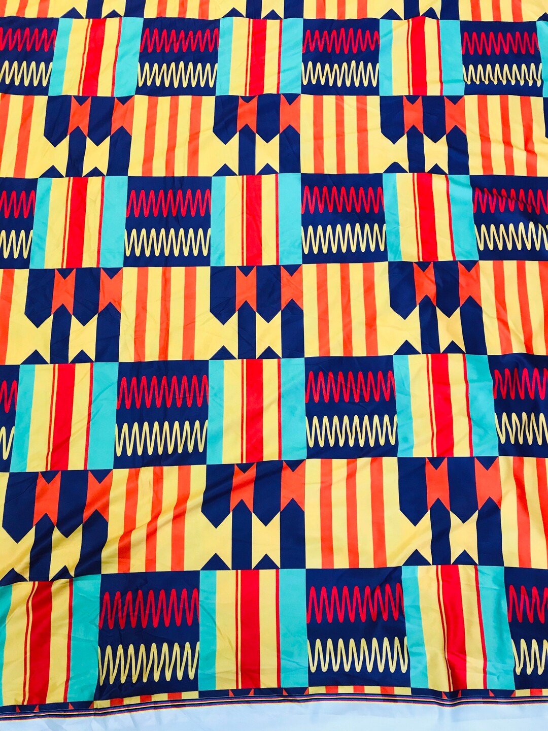 Per Yard Yellow Red Kente Stretch Jersey Fabric, Ankara Spandex 60 ...