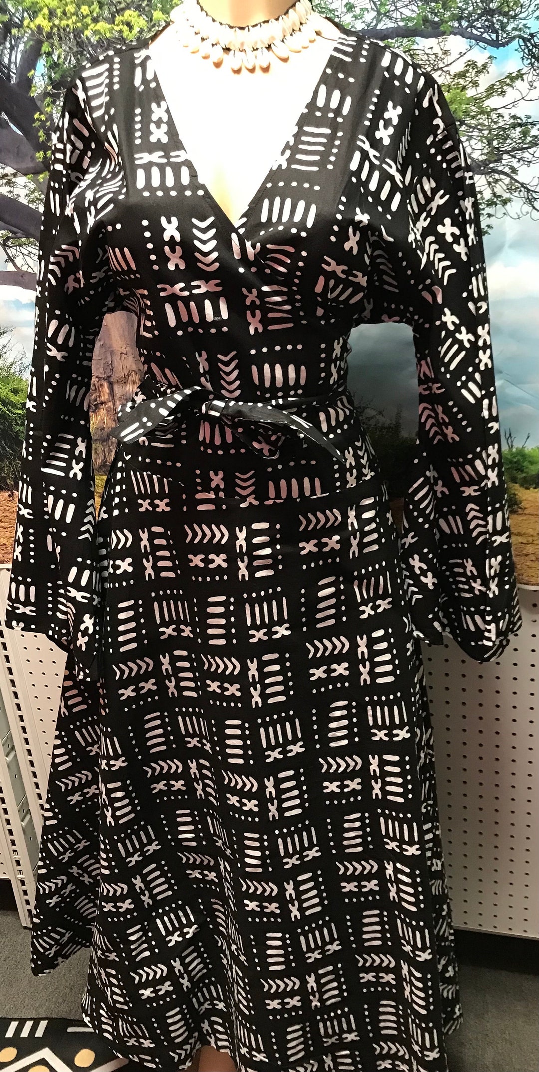 Black Mud Cloth African Wrap Around Dress, Ankara Dress, One Size ...