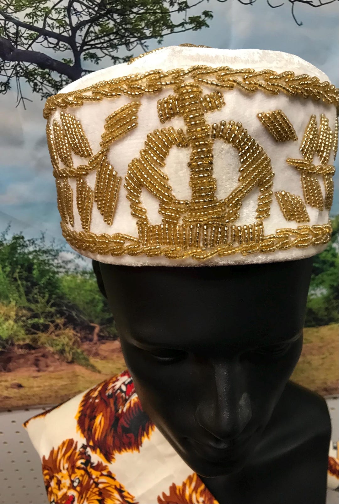 Ivory Velvet Nigerian Traditional Men’s Hat, Men’s African Chieftain’s ...