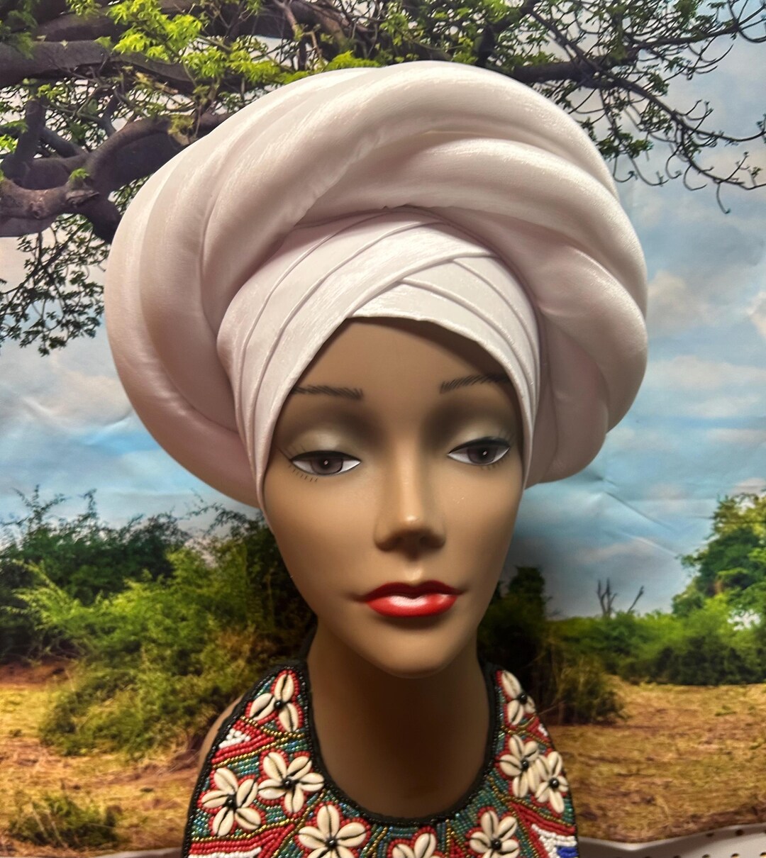White Turban Gele, Nigerian Ready to Wear Gele Headwear, African Hat - Etsy