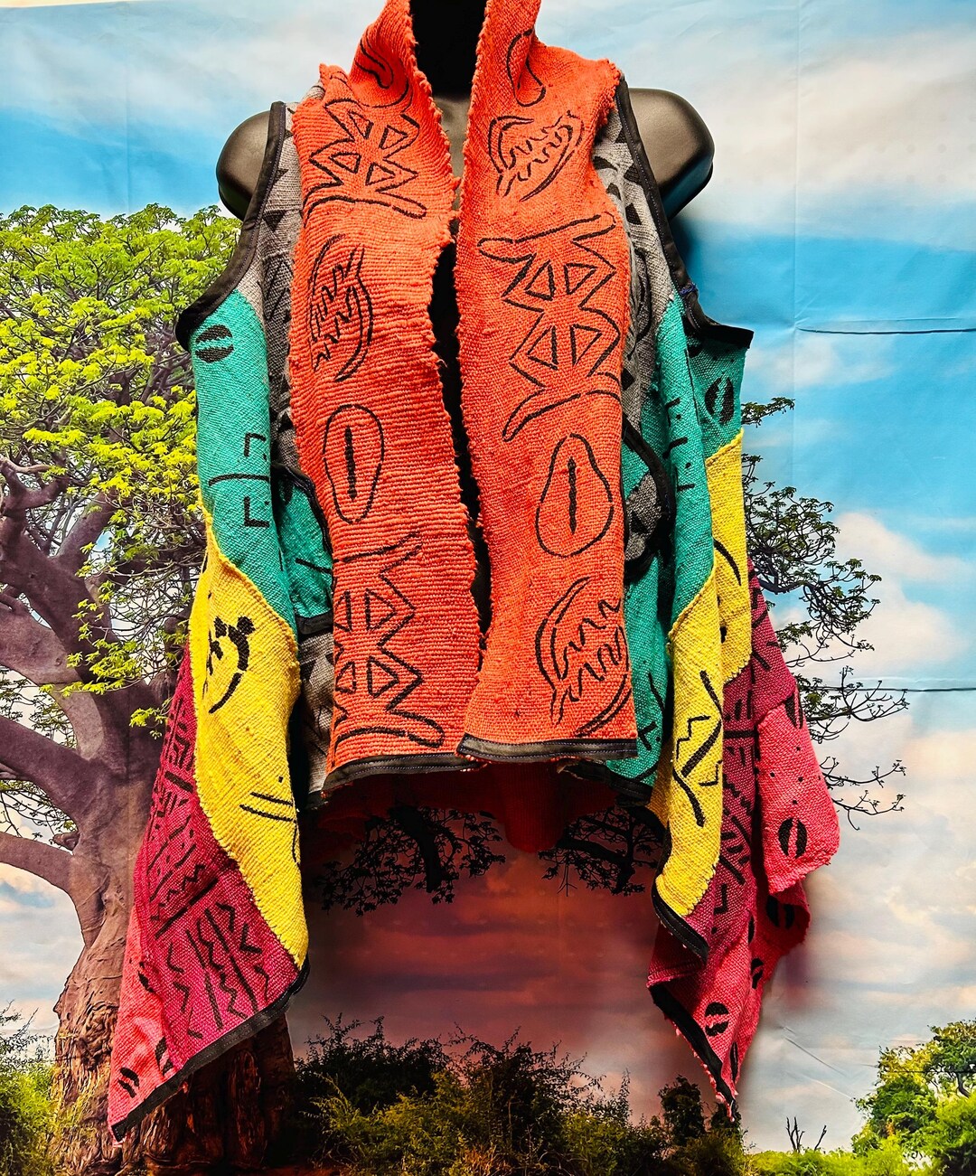 Patchwork Bogolan Vest/ Shrug, Mud Cloth Shrug With Colorful Pieces ...