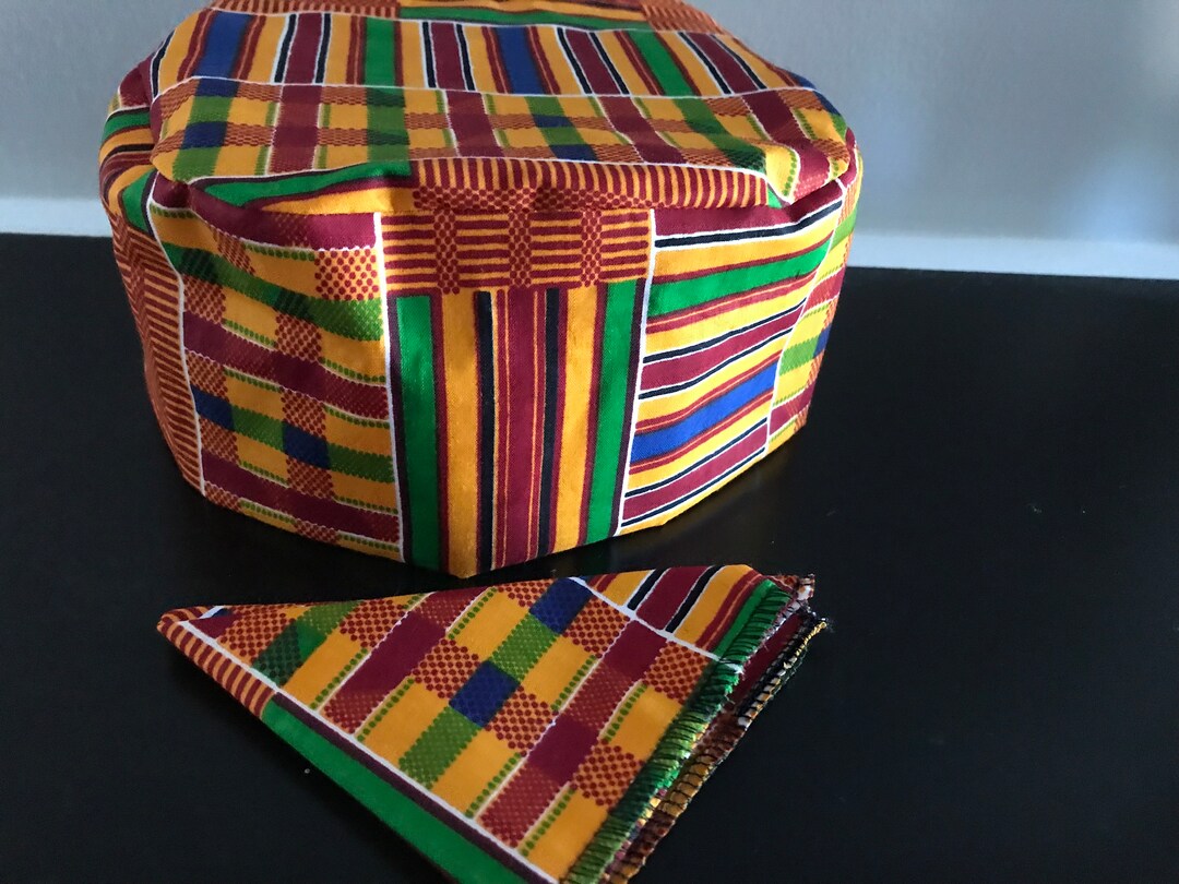 Kente #1 Men’s Kufi Hat Set With Pocket Square/ Kufi African Hat ...