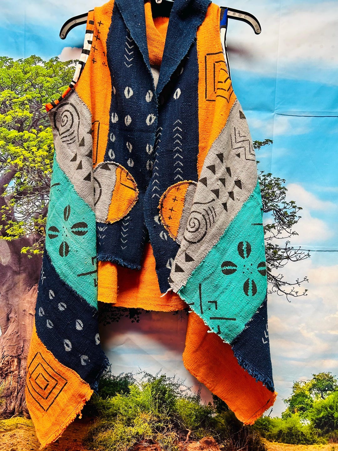 Patchwork Bogolan Vest/ Shrug, Mud Cloth Shrug With Colorful Pieces ...