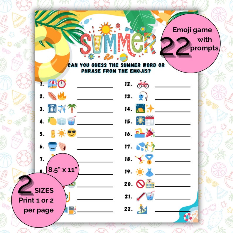 Summer Emoji Game Printable | Fun Guessing Game for Kids & Adults ...