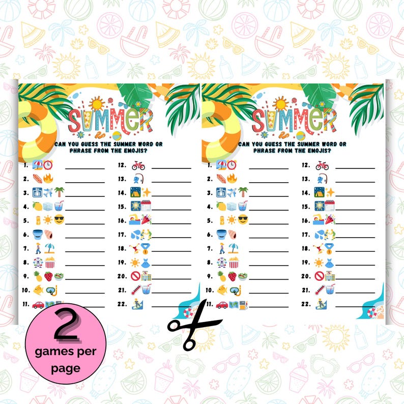 Summer Emoji Game Printable | Fun Guessing Game for Kids & Adults ...