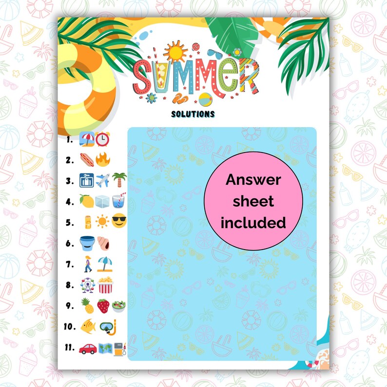 Summer Emoji Game Printable | Fun Guessing Game for Kids & Adults ...