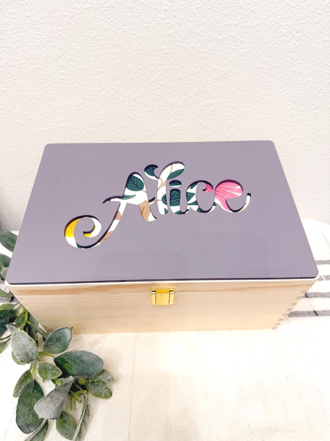 Personalized Wooden Keepsake Box for Baby Girl, Custom Name Memory Box ...