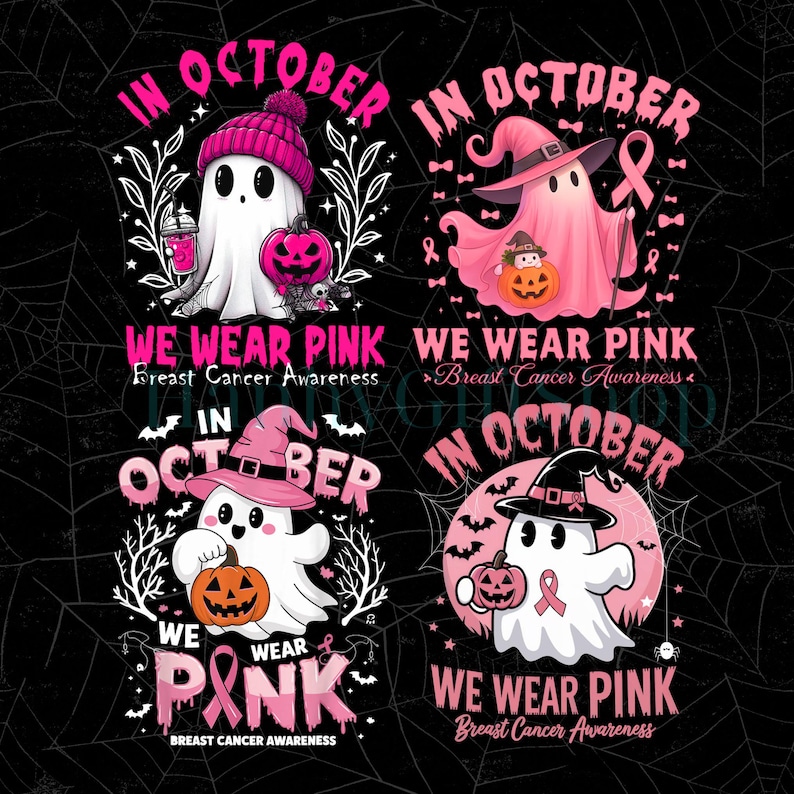 Breast Cancer Awareness Ghost PNG: Pink Ribbon Sublimation Design ...