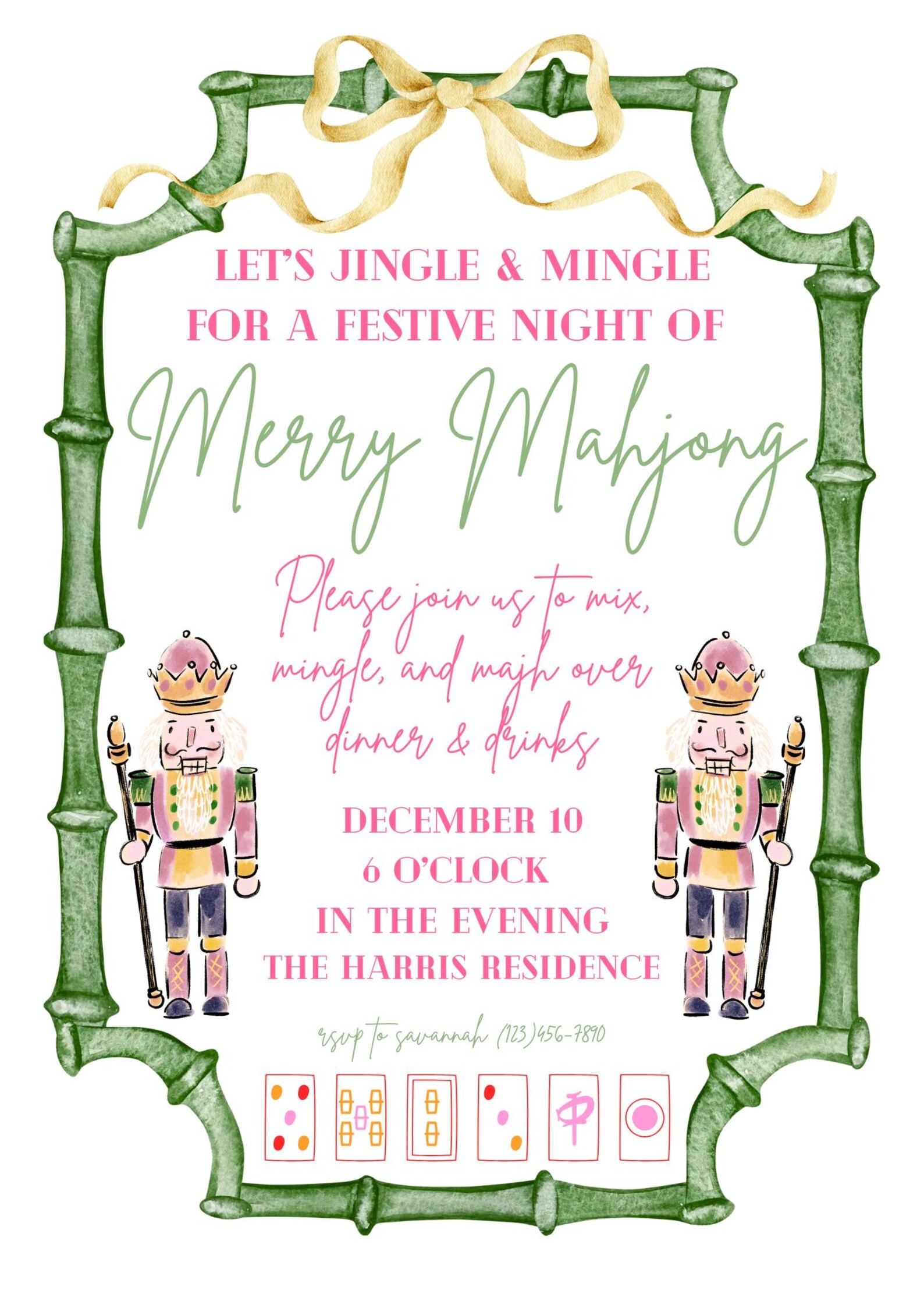 Mahjong Christmas Invitations, Christmas Party Invitations, Custom ...