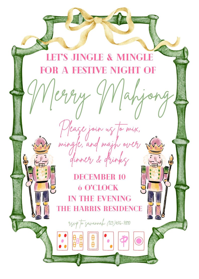 Mahjong Christmas Invitations, Christmas Party Invitations, Custom ...