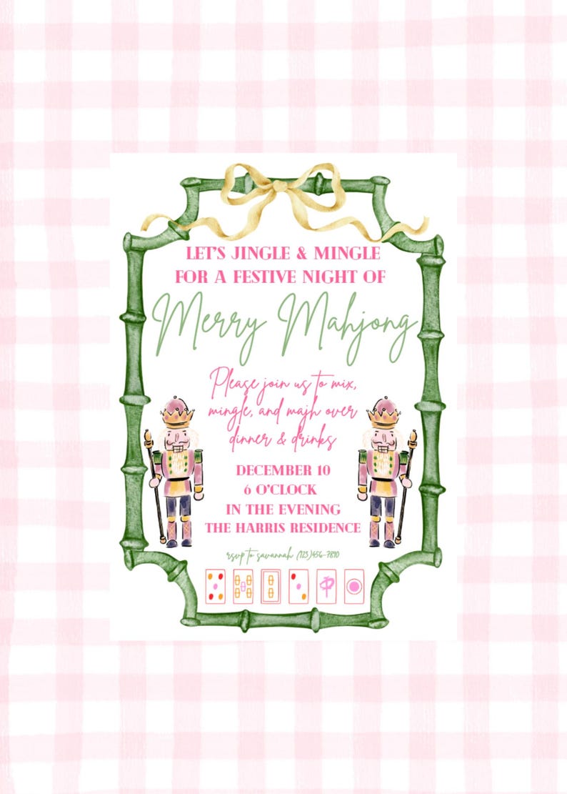 Mahjong Christmas Invitations, Christmas Party Invitations, Custom ...