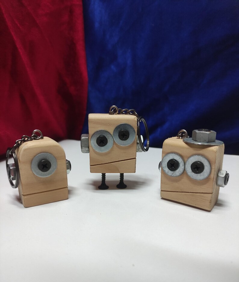 Handmade Wooden Robot Keychain – Cute Robot Gift for Him or Her – Small ...