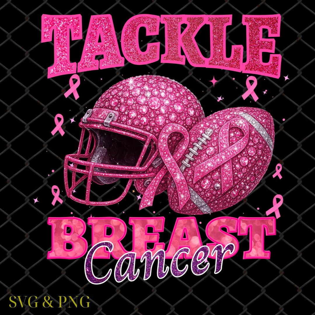 Glitter Football Breast Cancer Awareness Graphic: Pink Ribbon PNG SVG ...