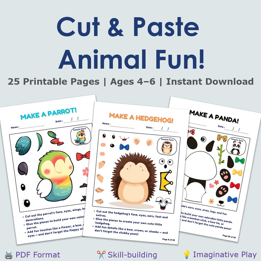 Cut & Paste Animal Craft Printables | Preschool Activities | 25 PDF ...