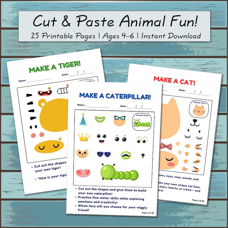 Cut & Paste Animal Craft Printables | Preschool Activities | 25 PDF ...