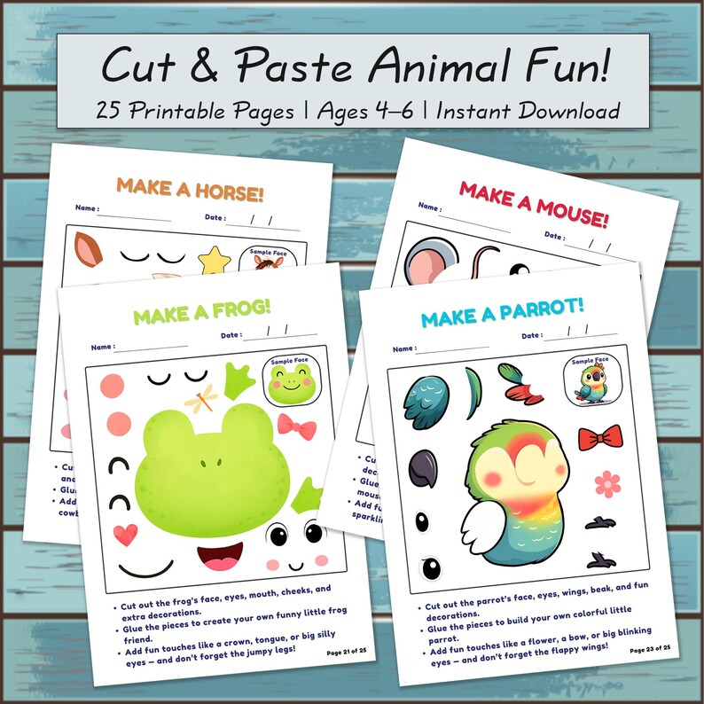 Cut & Paste Animal Craft Printables | Preschool Activities | 25 PDF ...