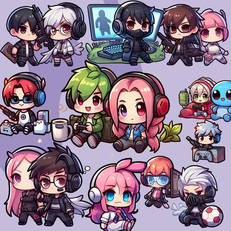 Gamer Chibi Characters Clip Art: Kawaii PNG Graphics (digital Download ...