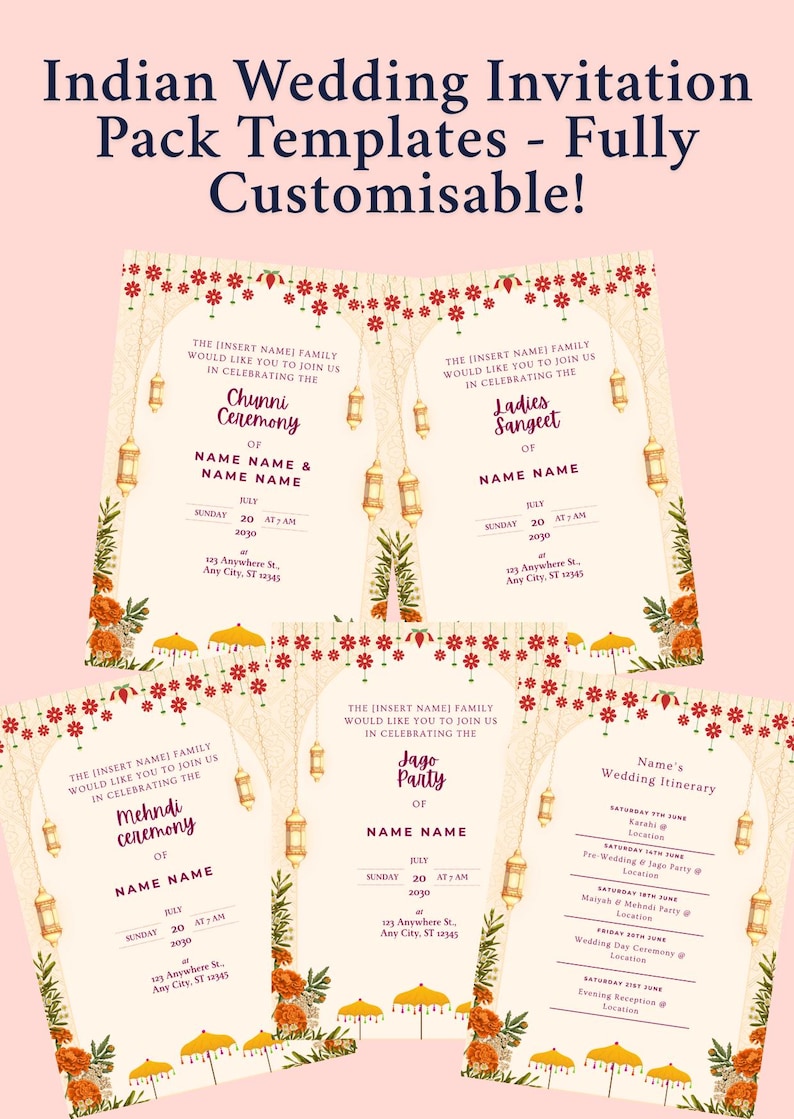 Indian Wedding Invitation Template Pack – Instant Download | Mehndi ...