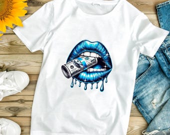 Glossy Blue Lips Biting 100 Dollar Bill Download PNG Clipart, Dripping ...
