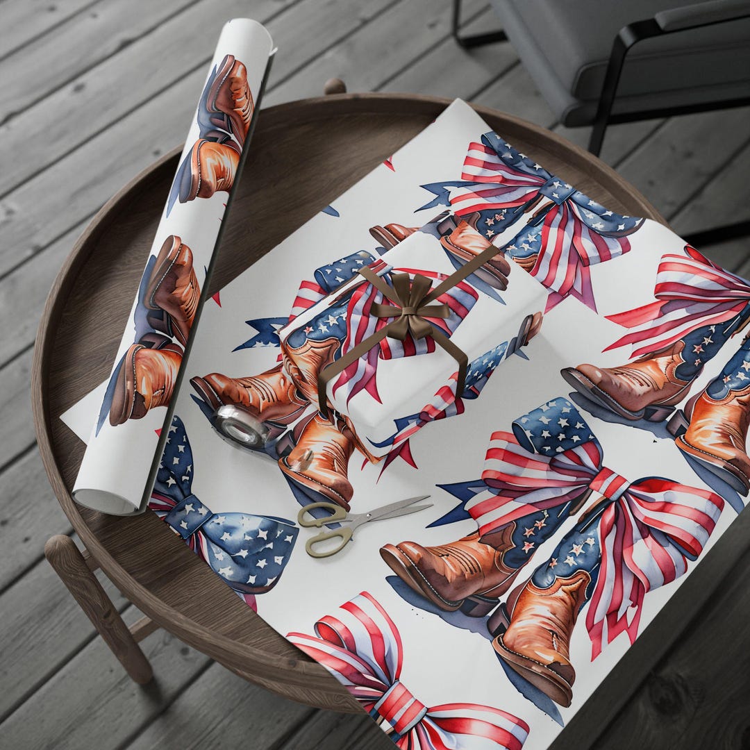 Patriotic Wrapping Paper, Vintage Cowboy Boots, 4th of July Gift Wrap ...