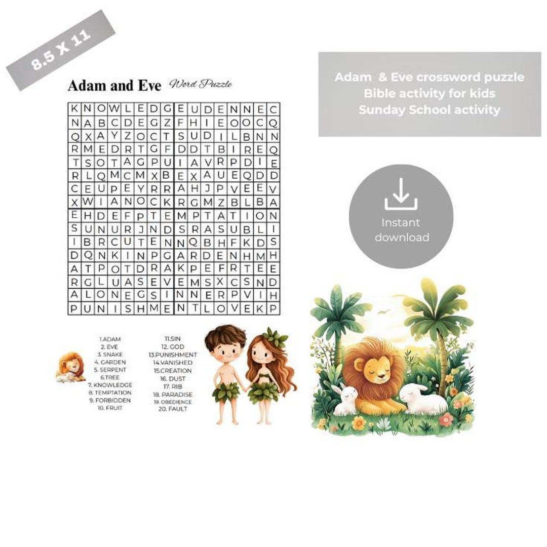 Adam and Eve Crossword Puzzle – Sunday School Activity (PDF) - Etsy