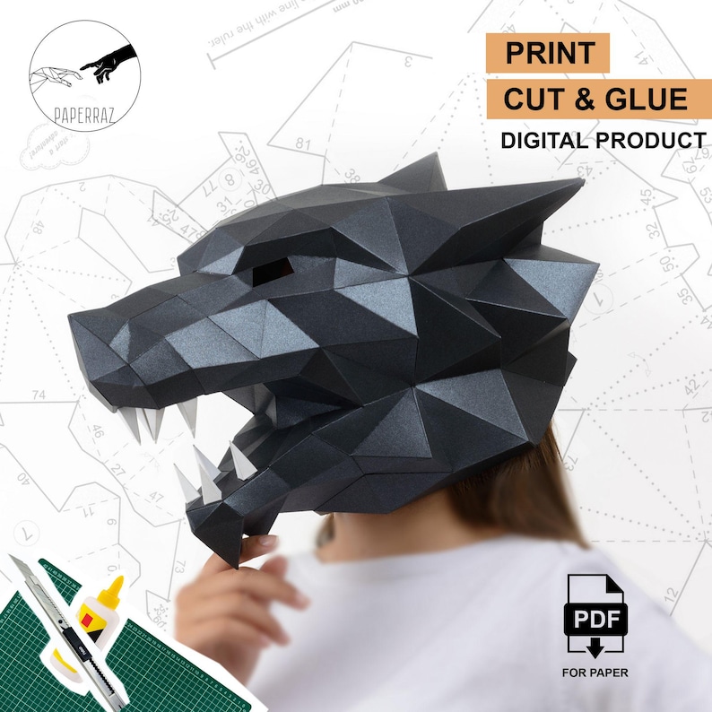 WOLF MASK Papercraft Pdf, DIY Wolf Paper Mask, Masquerade Mask, Party ...