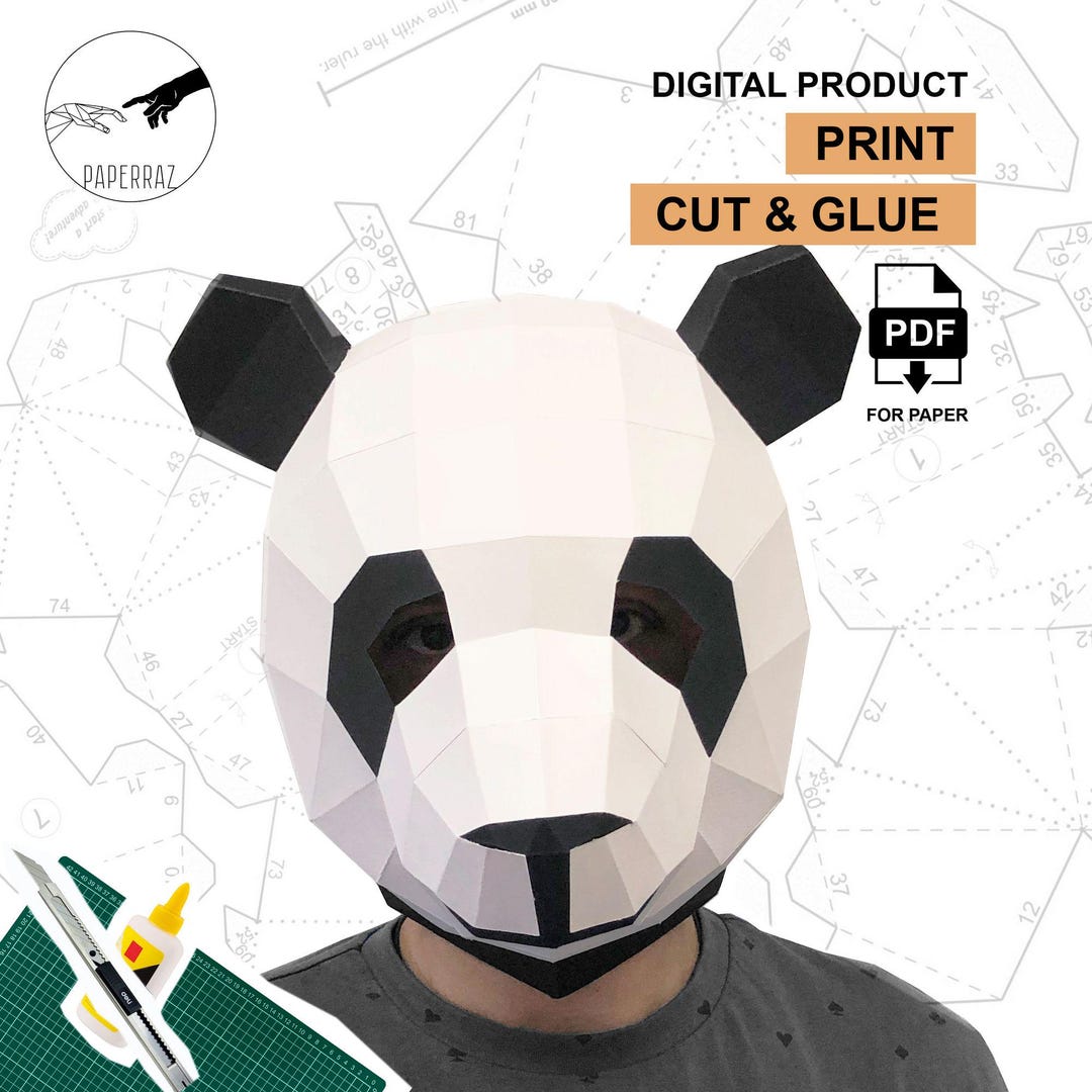 PANDA Mask Pdf, Papercraft Printable Template for Adults and Teens, DIY ...