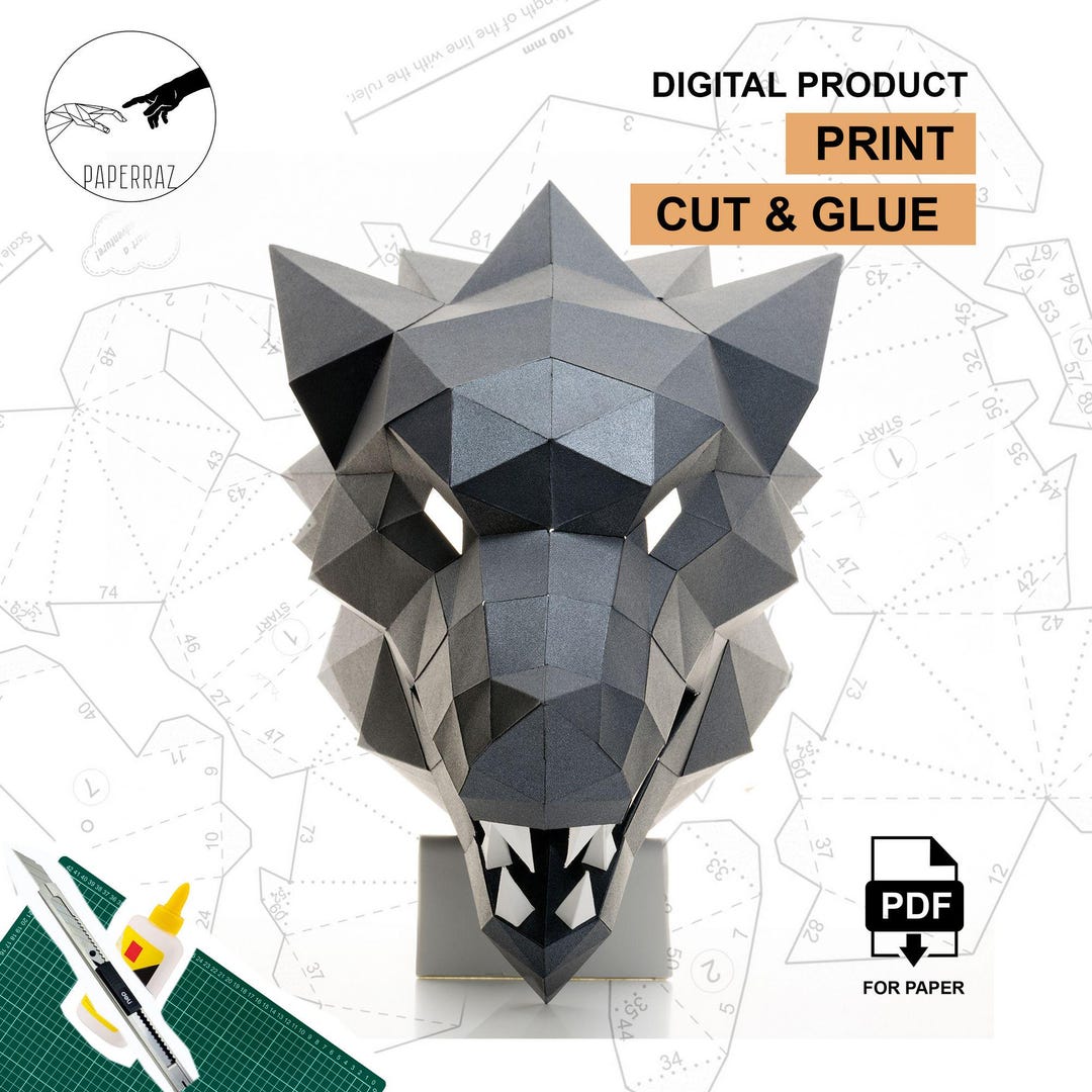 WOLF MASK Papercraft Pdf, DIY Wolf Paper Mask, Masquerade Mask, Party ...