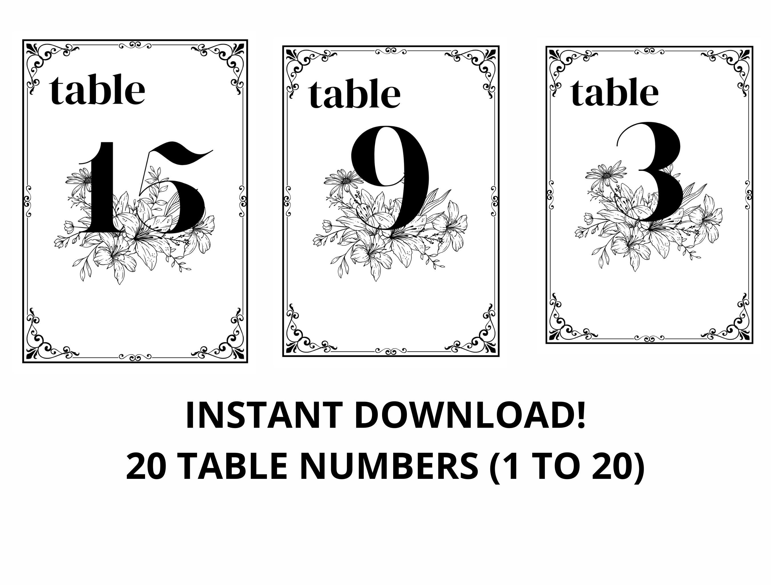 Printable Wedding Table Numbers- Instant Download- Table Decor-elegant ...