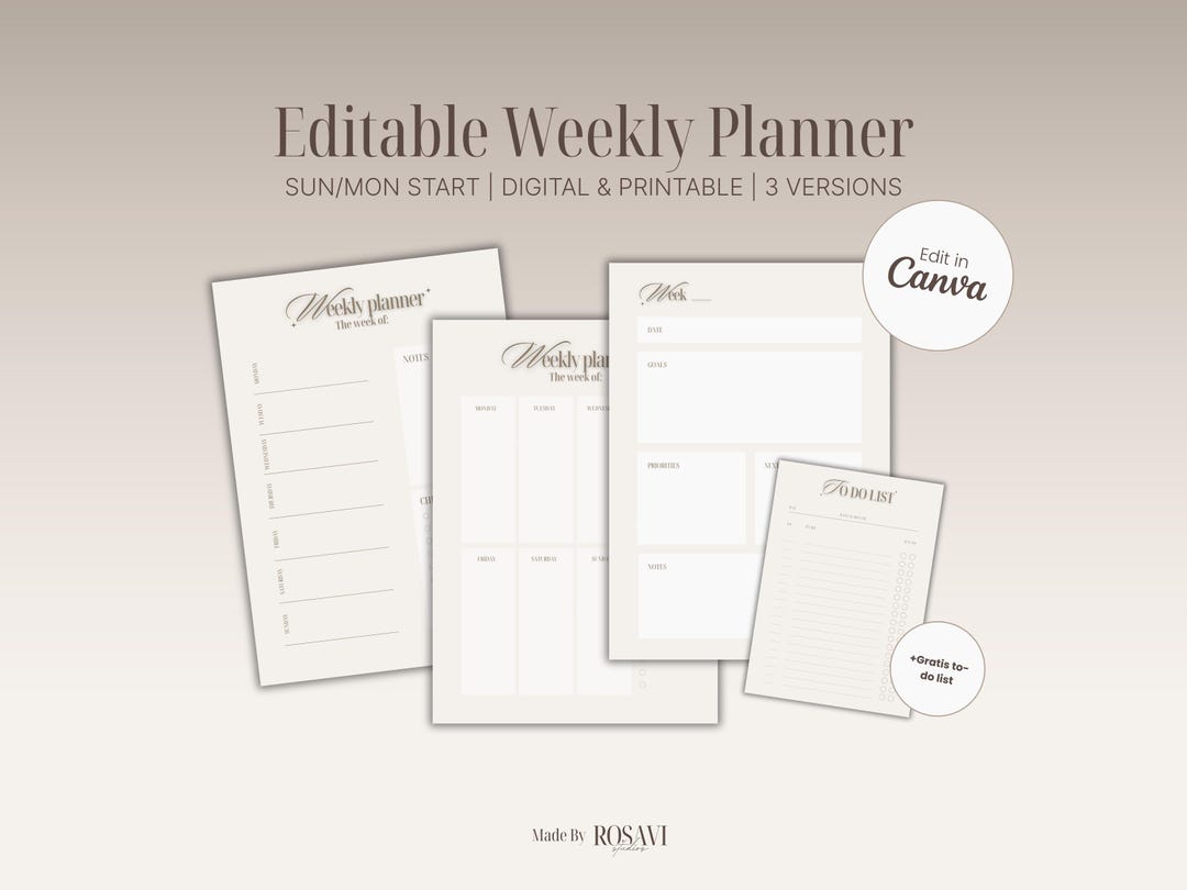 Editable Weekly Planner 3 Layouts | Canva Template | Digital ...