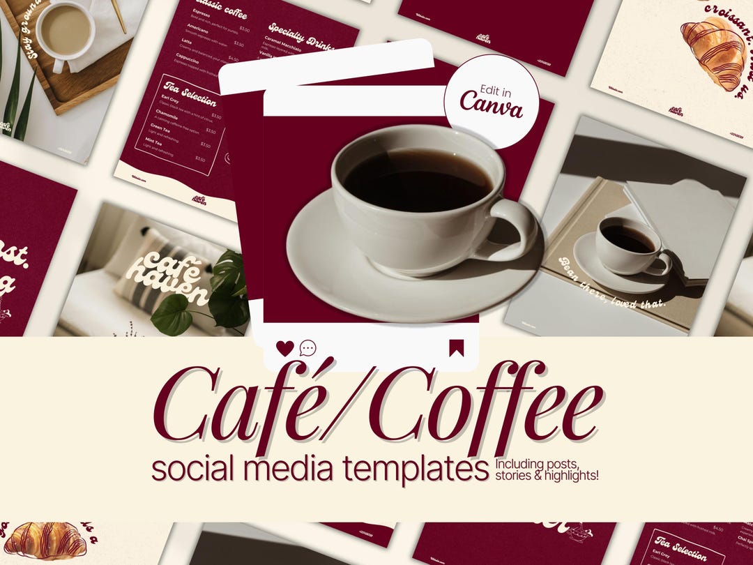 Cafe Social Media Templates | Editable Canva Posts, Stories (digital ...