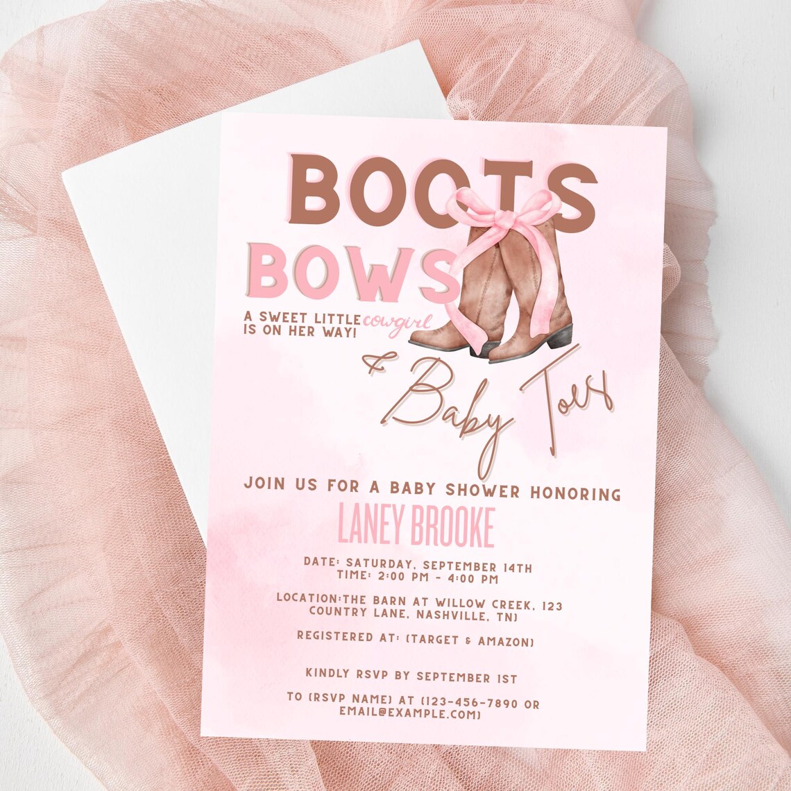 Boots Bows and Baby Toes Baby Shower Invitation | Pink Cowgirl Western ...
