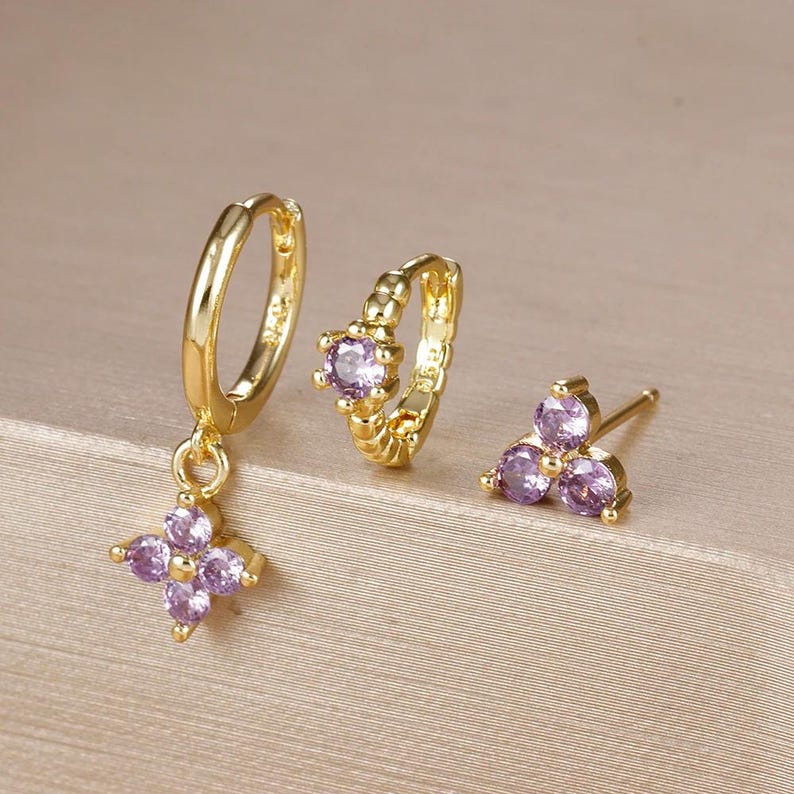 3PCS Zircon Hoop Earring Set, 18K Gold Plated Stainless Steel Studs - Etsy