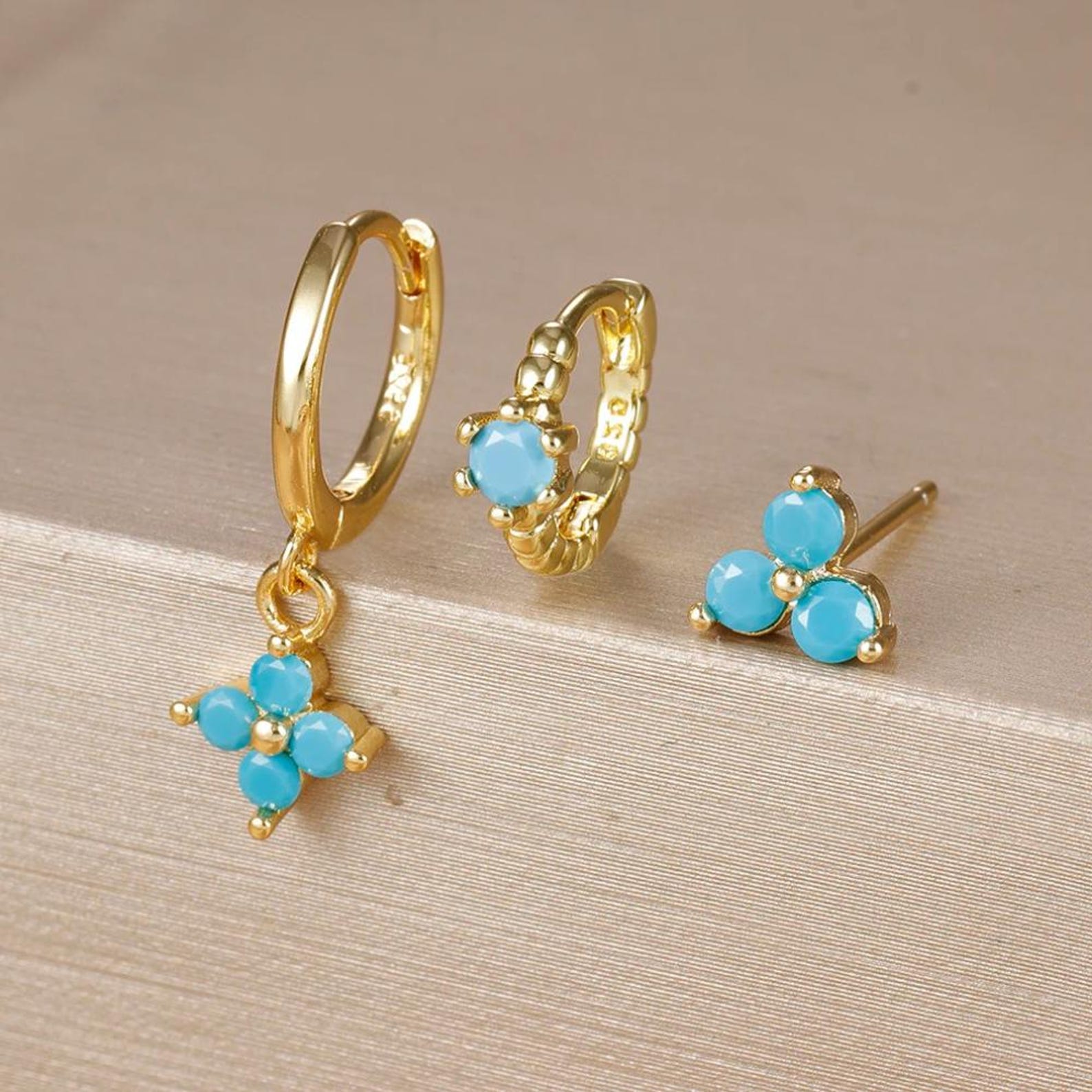 3PCS Zircon Hoop Earring Set, 18K Gold Plated Stainless Steel Studs - Etsy