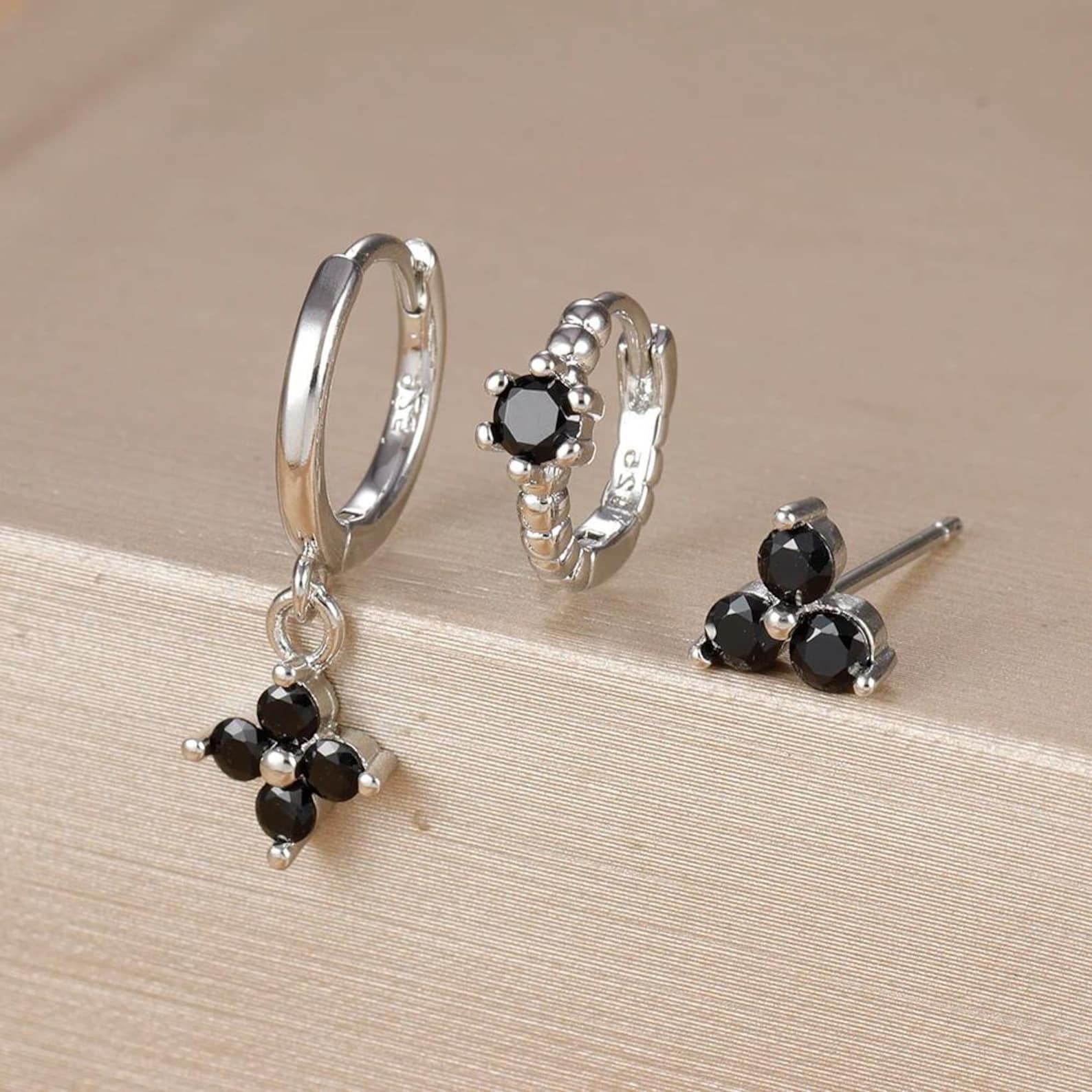 3PCS Zircon Hoop Earring Set, Stainless Steel & 18K Gold Studs, Gift ...
